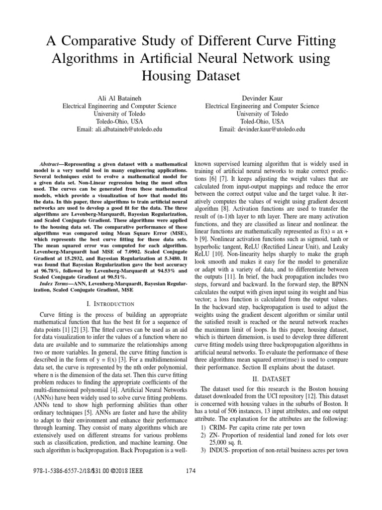 2018 A Comparative Study of Different Curve Fitting Algorithms in ANN | PDF | Artificial Neural ...