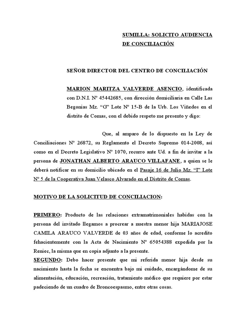 Solicito Audiencia de Conciliación | PDF Solicito Audiencia de Conciliación | PDF