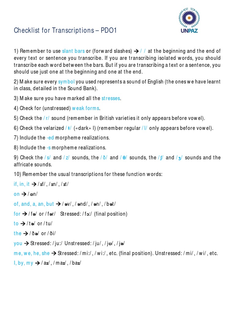 Checklist For Transcriptions PDO1 | PDF | Language Arts & Discipline | Foreign Language Studies