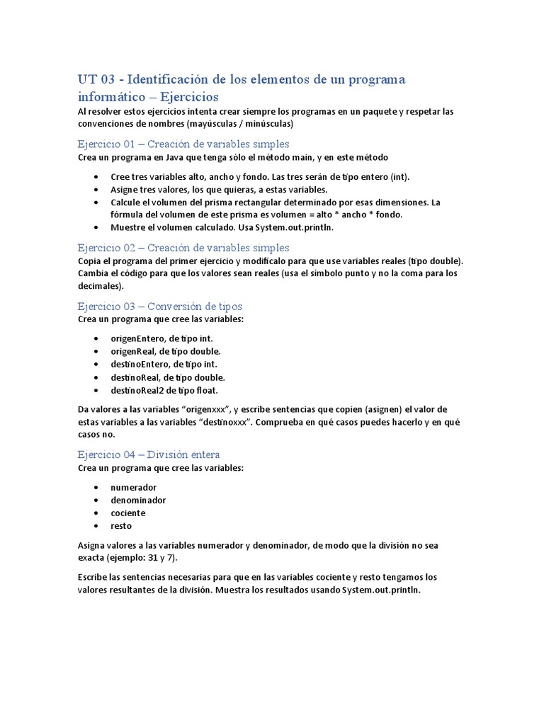 PROGRAMACION_UT03_Ejercicios_01-04 | PDF