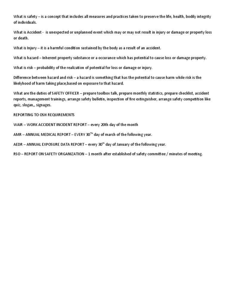 DOLE Safety Reporting Requirements | PDF | Self-Improvement