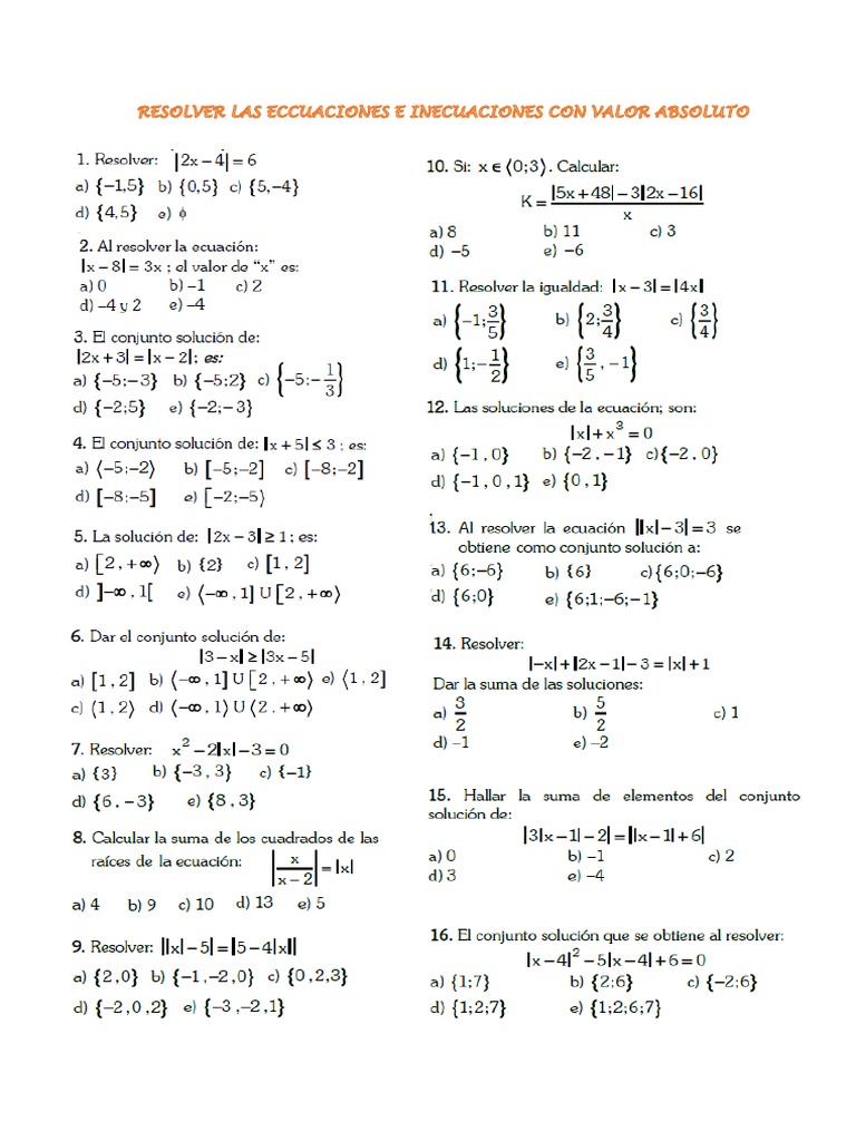Ecuaciones e Inecuaciones Con Valor Absoluto | PDF