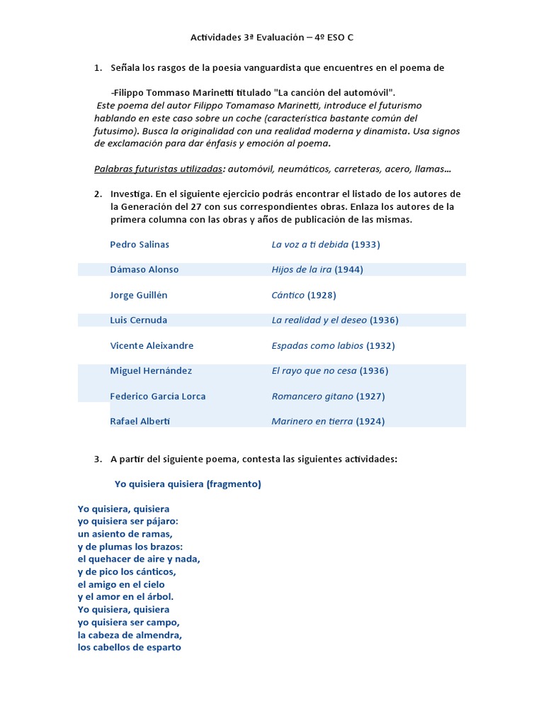 Actividades 3 Evaluación-1 | PDF | Literatura española | Poesía