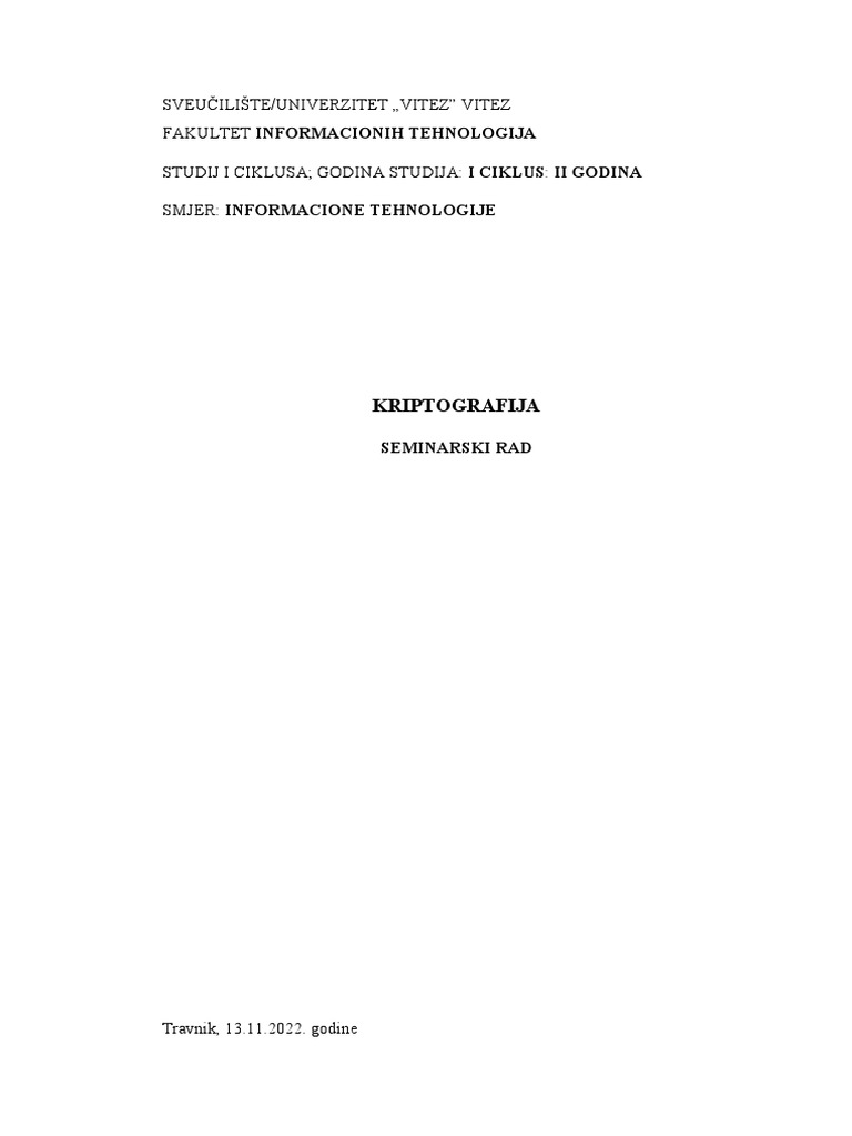 Kriptografija Amel Rizvic | PDF