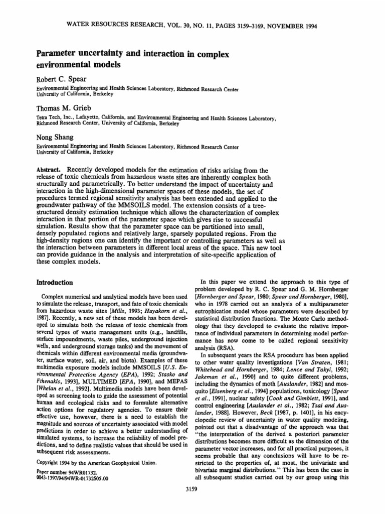 Spear 1994 Pdf Sensitivity Analysis