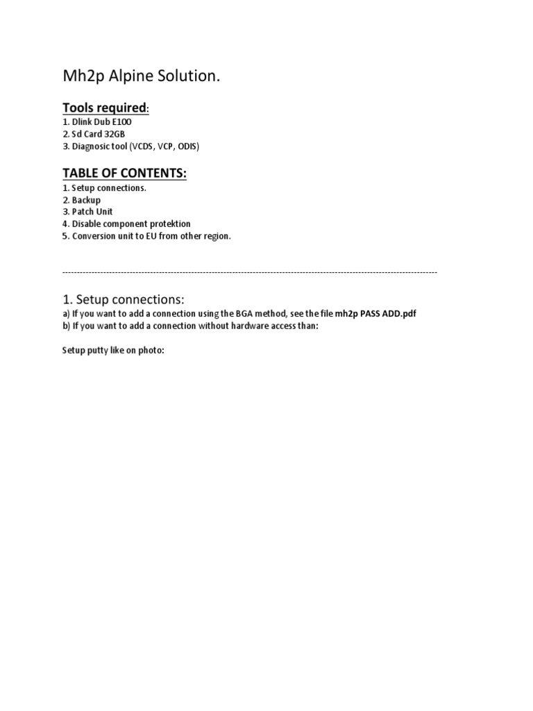 Mh2p Alpine Solution.: Tools Required | PDF | Text File | Computer File