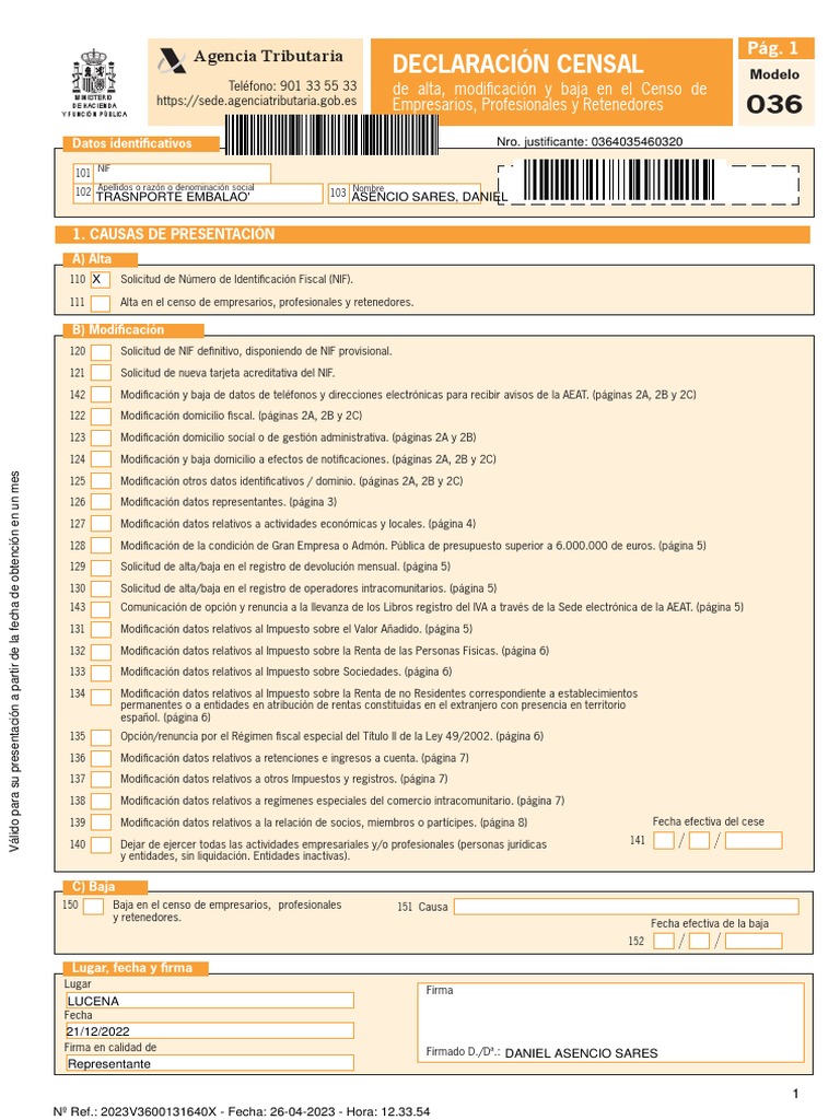 Declaración Censal: Agencia Tributaria | PDF
