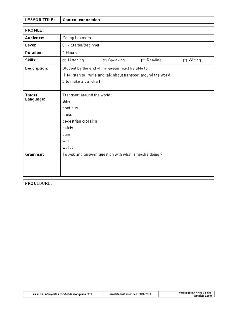 TEFL Lesson Plan Template G 3099 | PDF TEFL Lesson Plan Template G 3099 | PDF