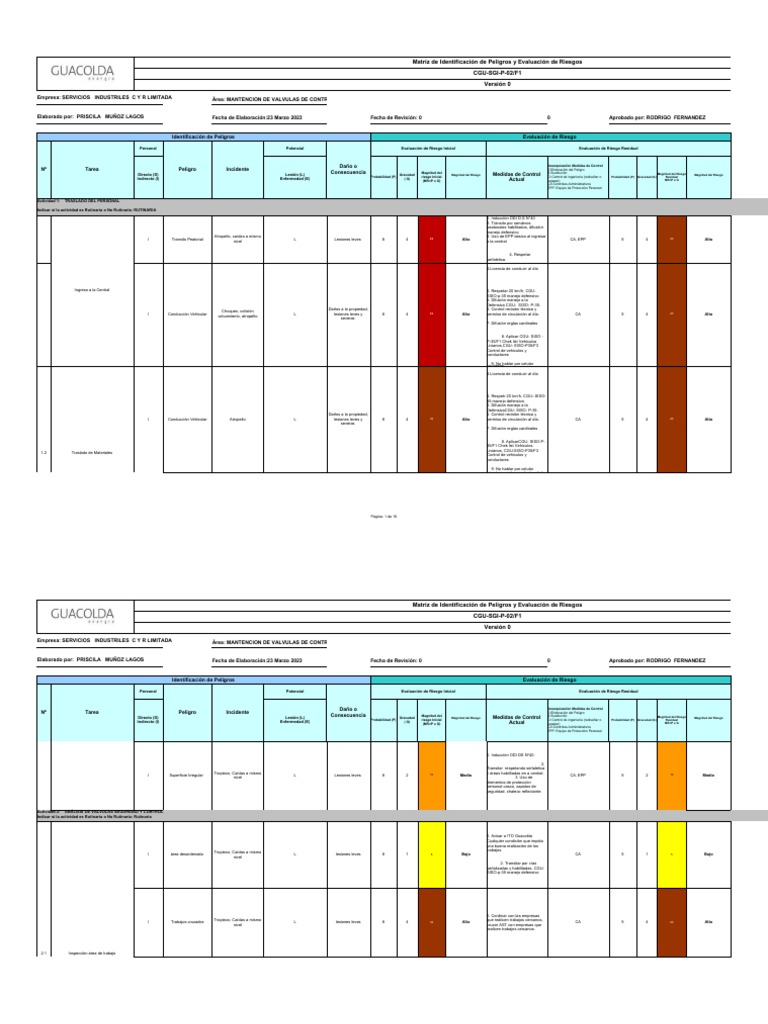 CGU-SISO-P-02 F1 Matriz de IPER V.1 0 | PDF | Evaluación de riesgos