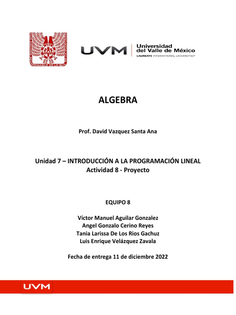 Act8-Proyecto Eq8 | PDF | Programación lineal | Matemáticas Aplicadas