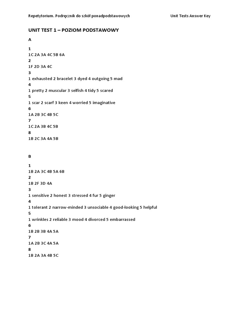 Key answers for unit tests practice exam | PDF | Sustainable Energy ...