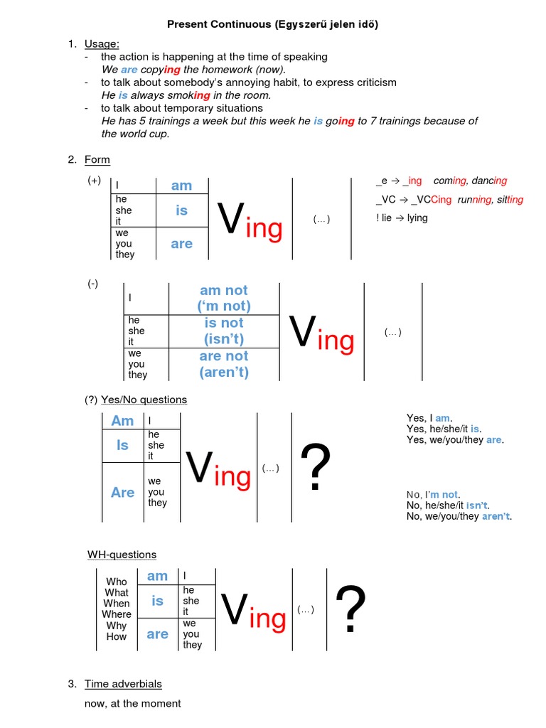 Present Continuous (Notes) | PDF | Grammar | Language Mechanics
