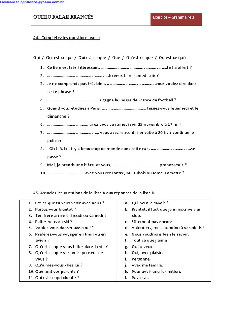 Questions de Grammaire Française | PDF | Échecs | Théorie (échecs)
