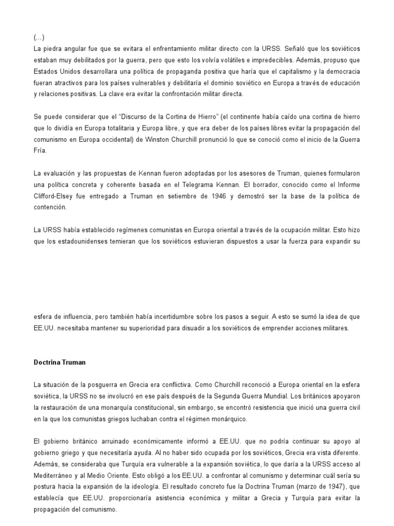 Resumen Doctrina Truman y Política de Contención | PDF | plan Marshall ...