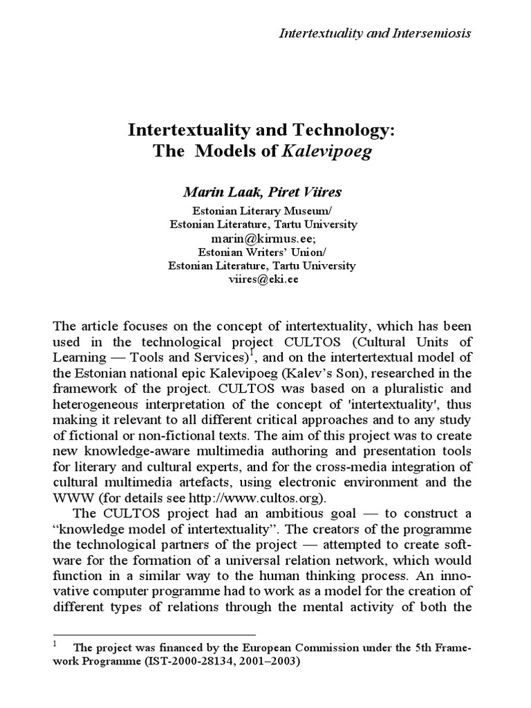 Intertextuality and Technology The Model | PDF | Epic Poetry | Intertextuality