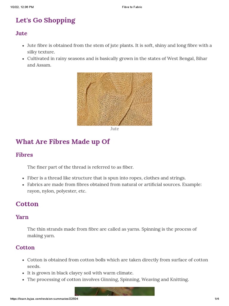 Fibre To Fabric | PDF | Fibers | Yarn