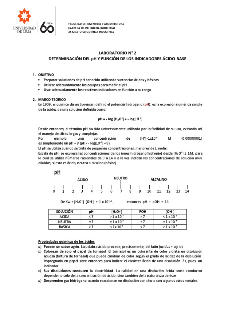 Determinación de pH y uso de indicadores ácido-base en soluciones preparadas en el laboratorio ...