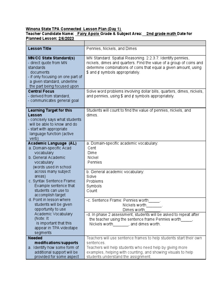 Edtpa Three Connected Lesson Plan-2 | Download Free PDF | Teachers ...