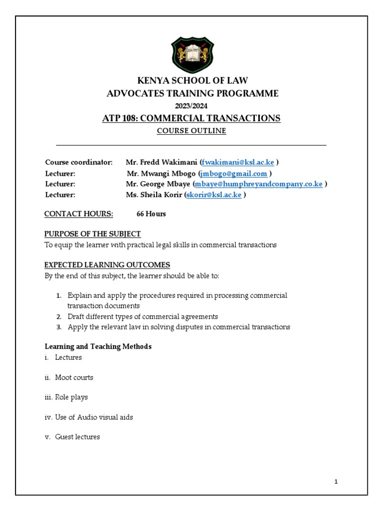 ATP 108 Commercial Transactions Course Outline 2023 - 2024 | Download Free PDF | Bankruptcy ...