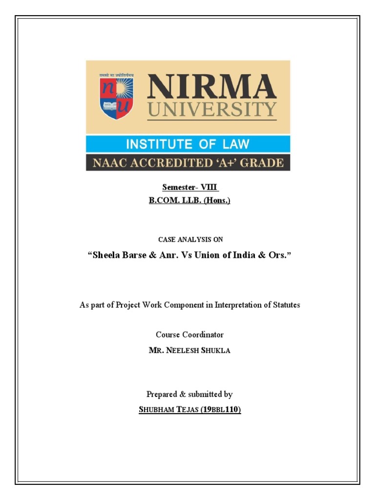 19bbl110 Sheela Barse Case Analysis | PDF | Prison | Constitution