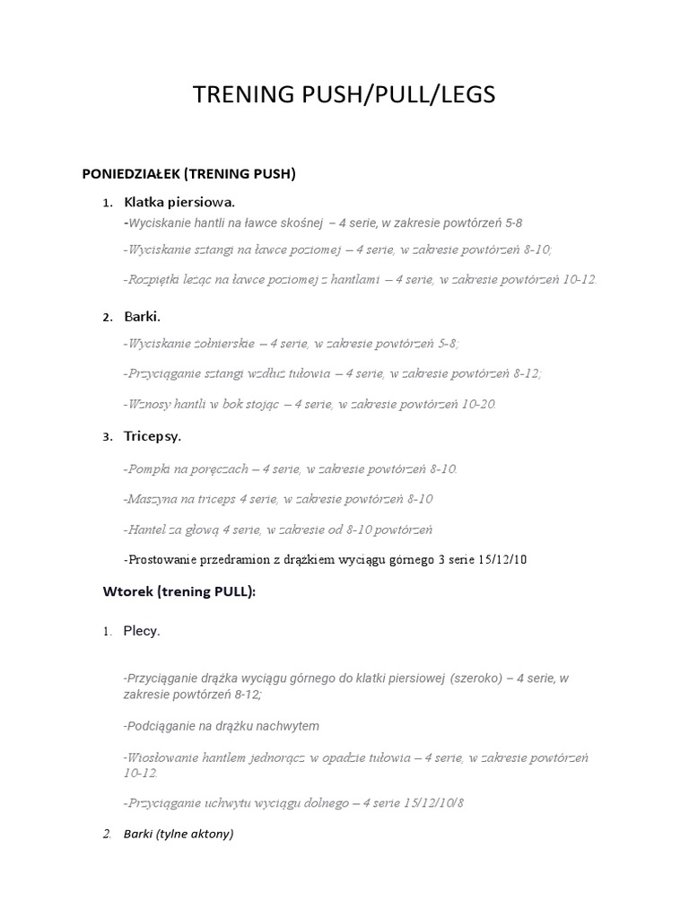 Trening Push/Pull/Legs | PDF