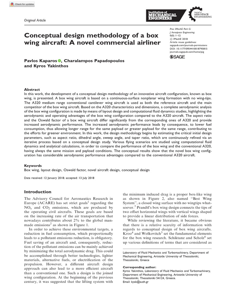 Conceptual Design Methodology of A Box Wing Aircraft | PDF | Aircraft ...