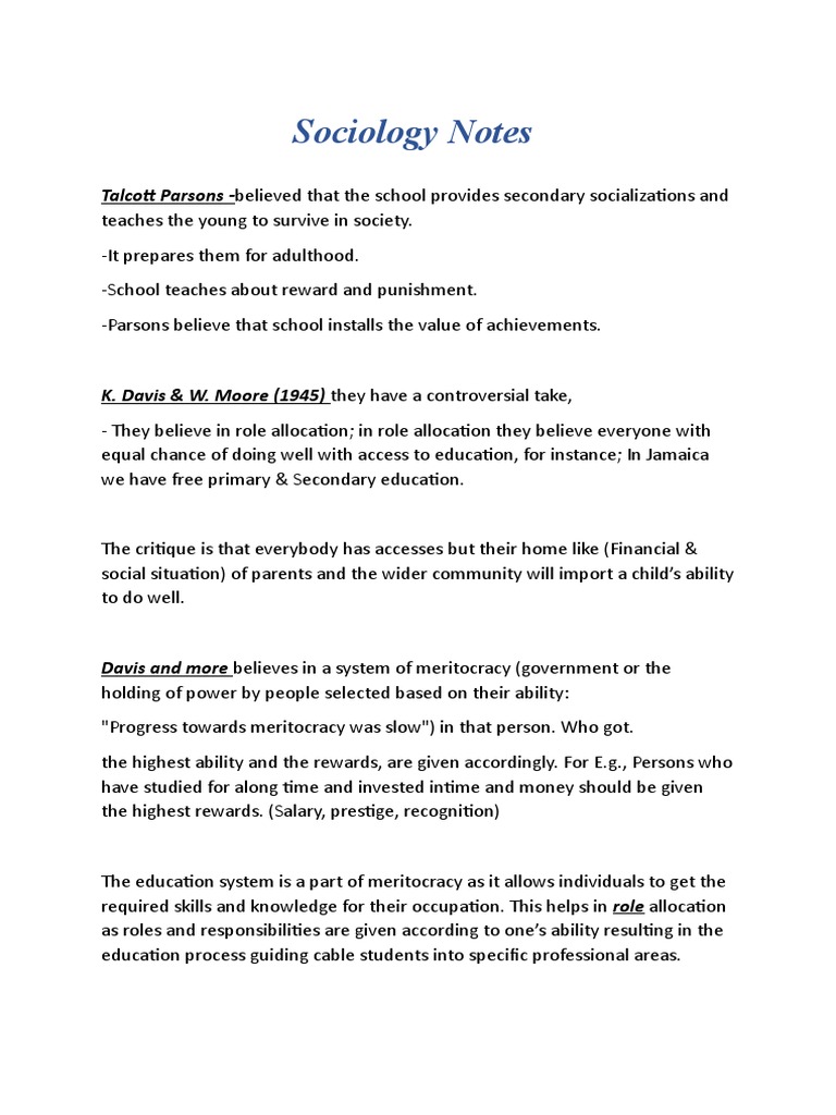 Sociology Notes | PDF | Meritocracy | Sociology