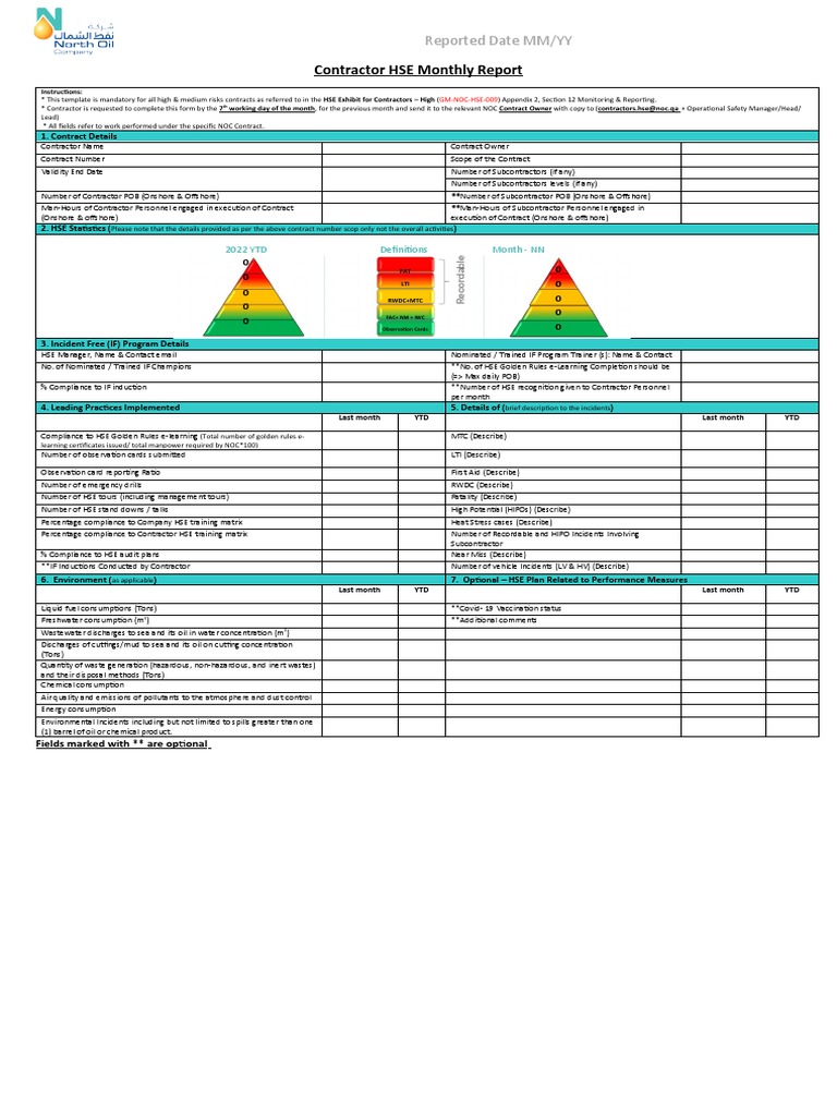 Contractor HSE Monthly Report - 2022 | PDF | Injury | Occupational ...