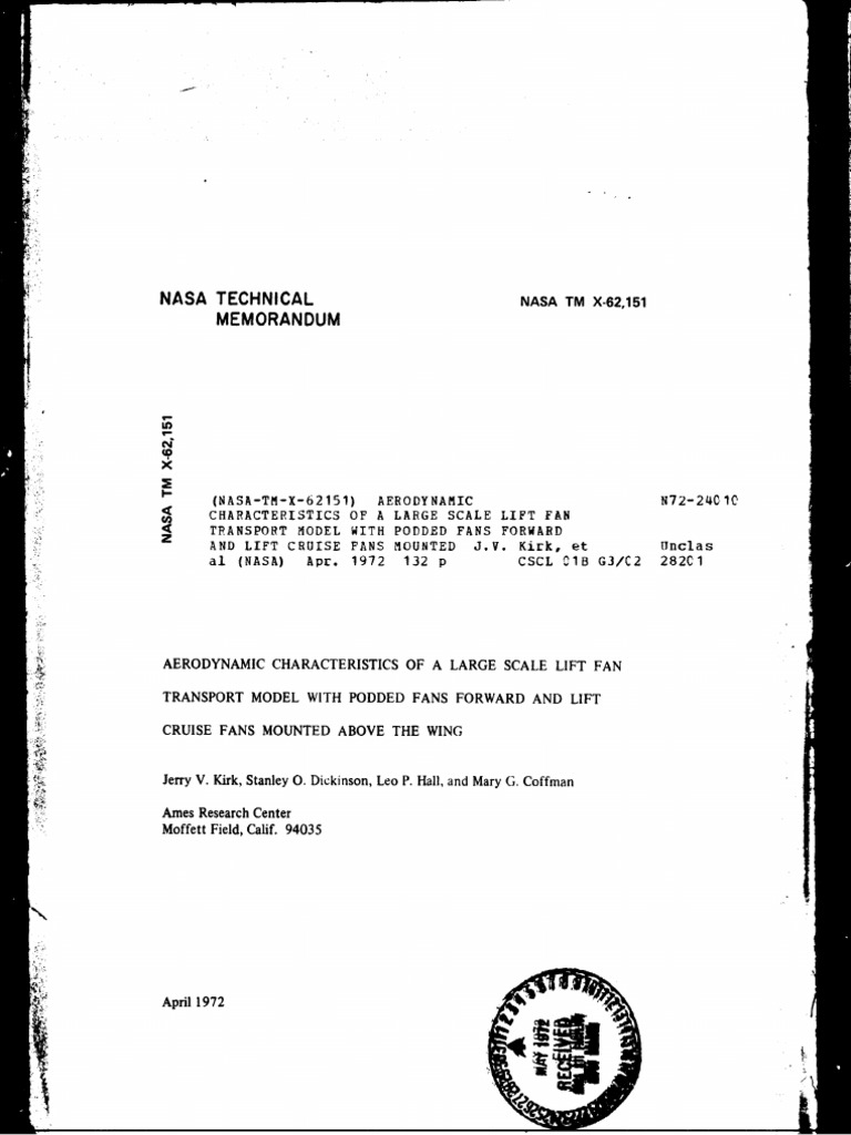 Memorandum: Nasa Technical Nasa TM X-62,151 | PDF