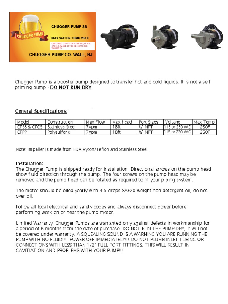 Chugger Pump CPSS CPCS CPPP Datasheet - 1 | PDF | Pump | Pipe (Fluid Conveyance)