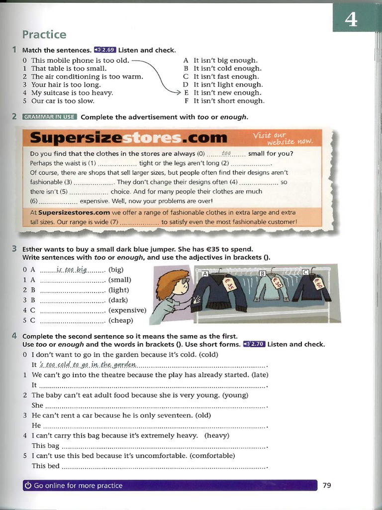 Too and Enough - My Grammar Lab A1 - A2 | PDF