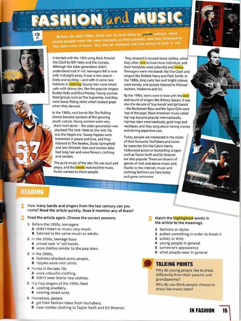 Fashion and Music - Prepare 4 - SB - p15&16&138 | PDF | Adverb | Rock Music
