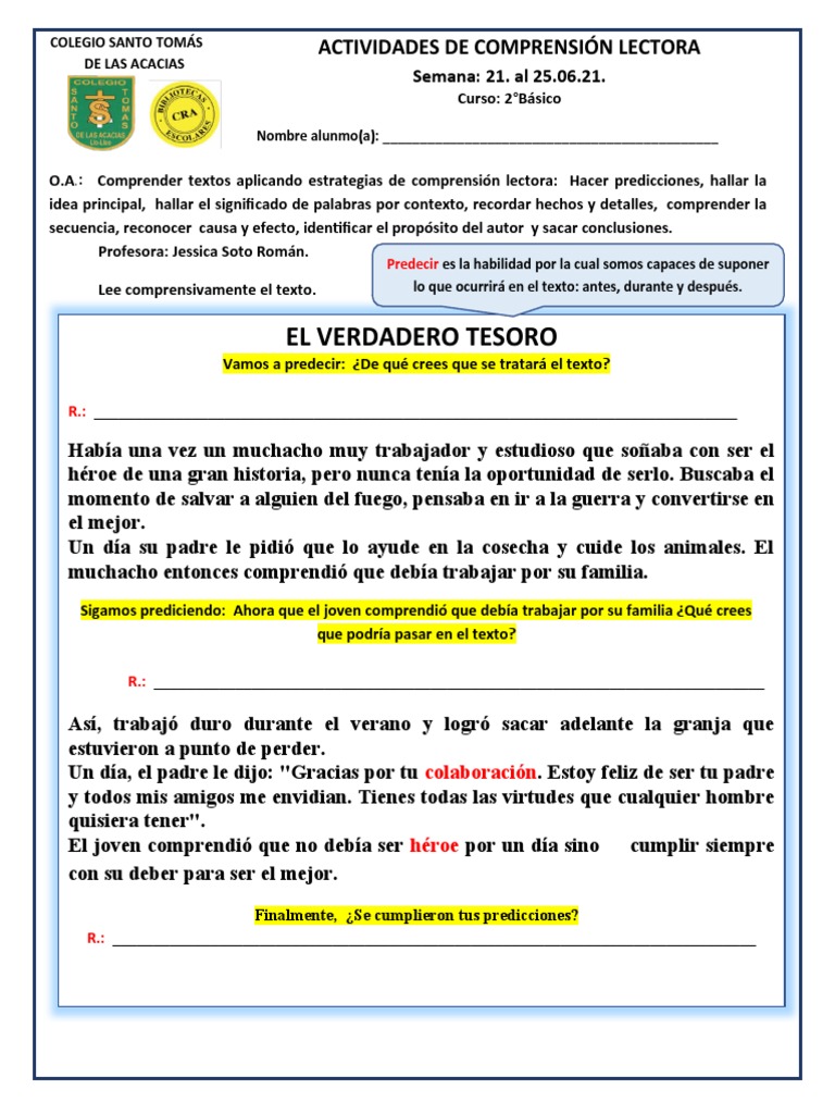 2°básico - R-El Verdadero Tesoro-17 | PDF | Comprensión lectora