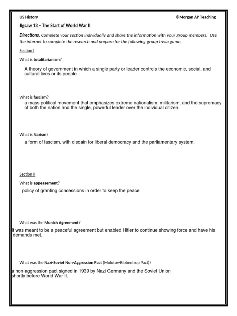 Jigsaw 13 - The Start of World War II | PDF