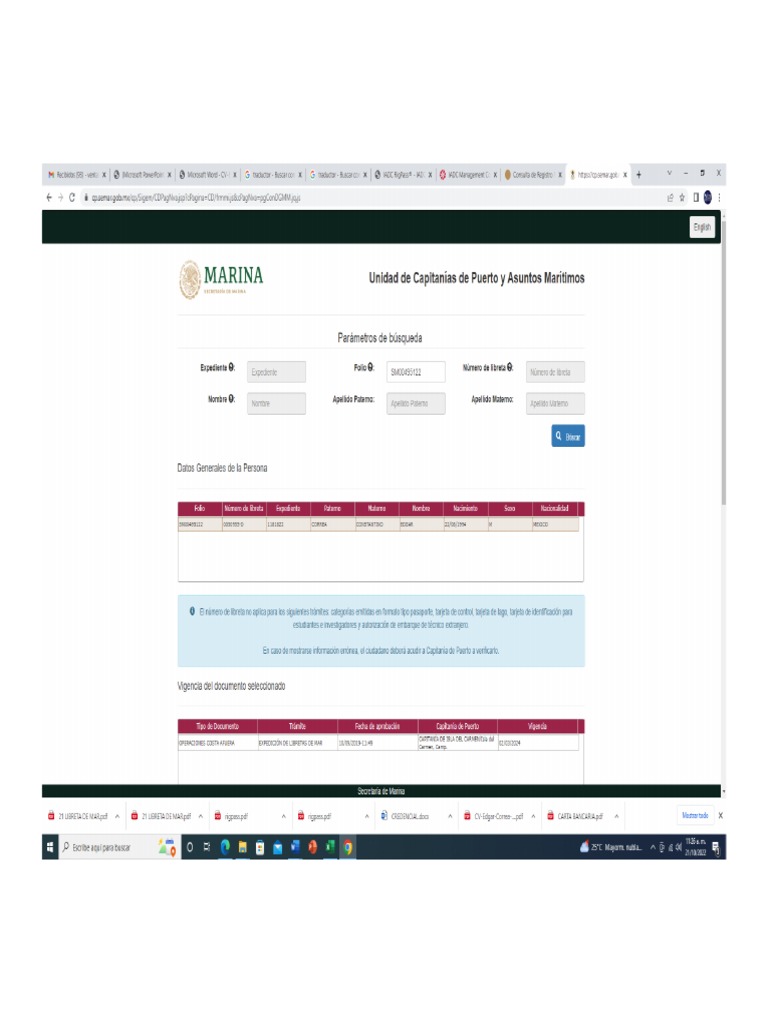 Validacion Libreta de Mar | PDF