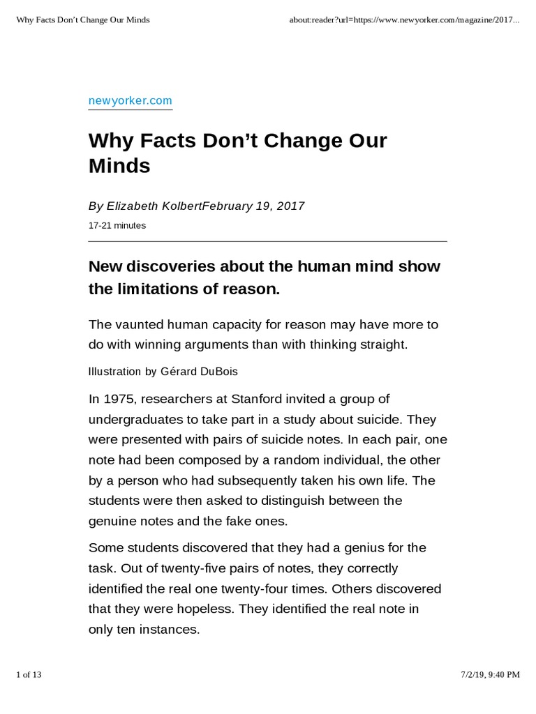 Why Facts Don't Change Our Minds | PDF | Reason | Mind
