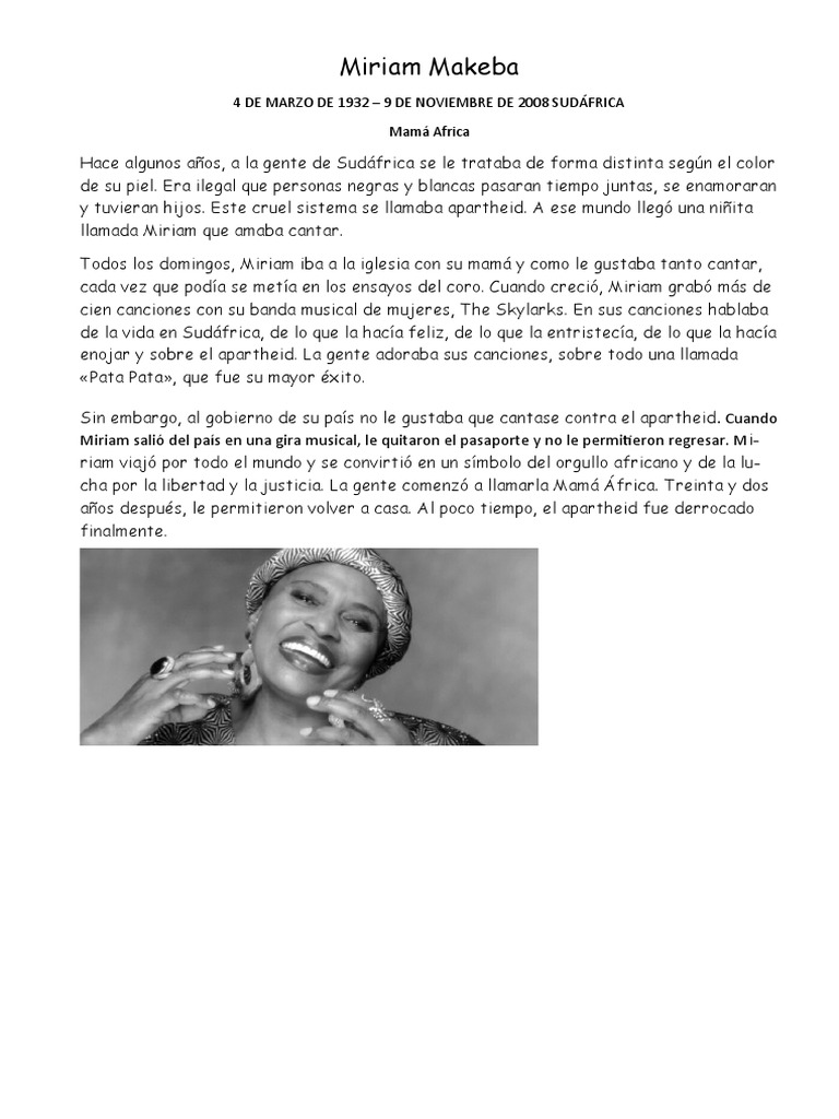 Mariam Makeba Breve | PDF | Viajes y turismo