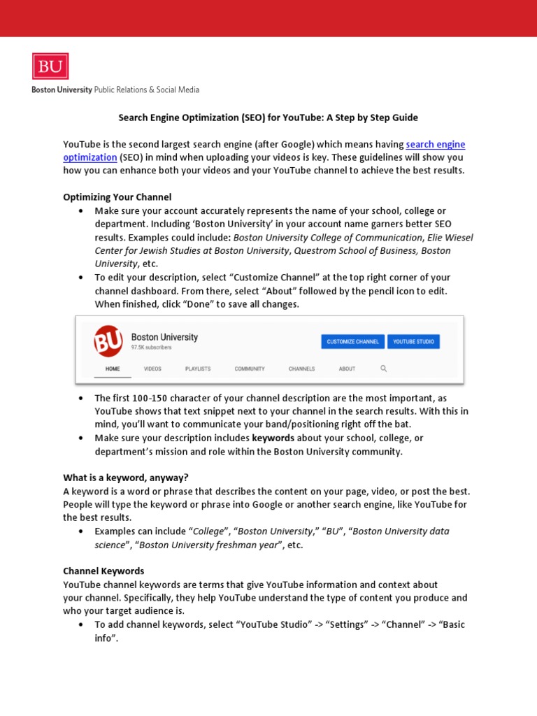 Search Engine Optimization (Seo) For Youtube: A Step by Step Guide | PDF | Search Engine ...