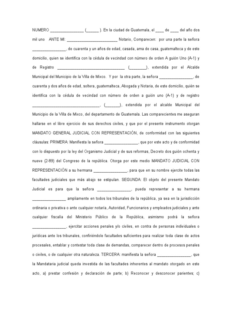 MODELO DE MANDATO GENERAL JUDICIAL CON REPRESENTACIÓN | PDF