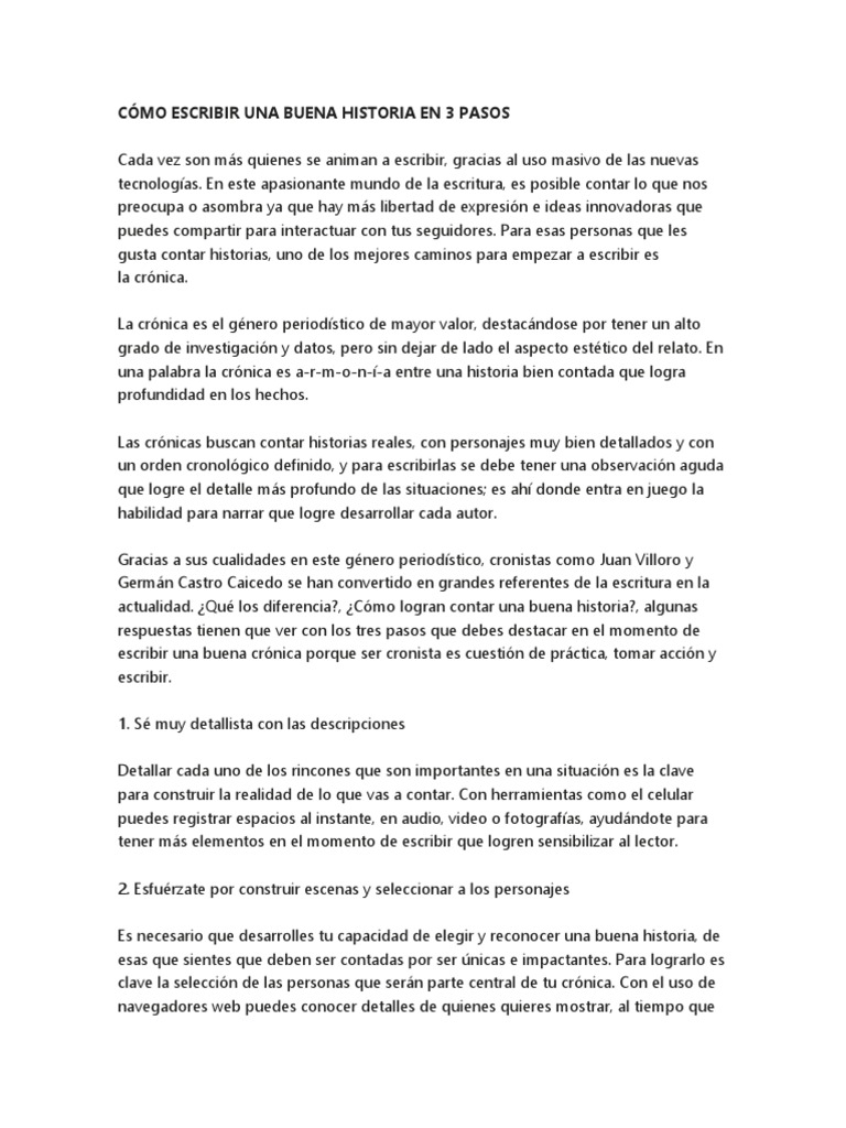 Cómo Escribir Una Buena Historia en 3 Pasos | PDF