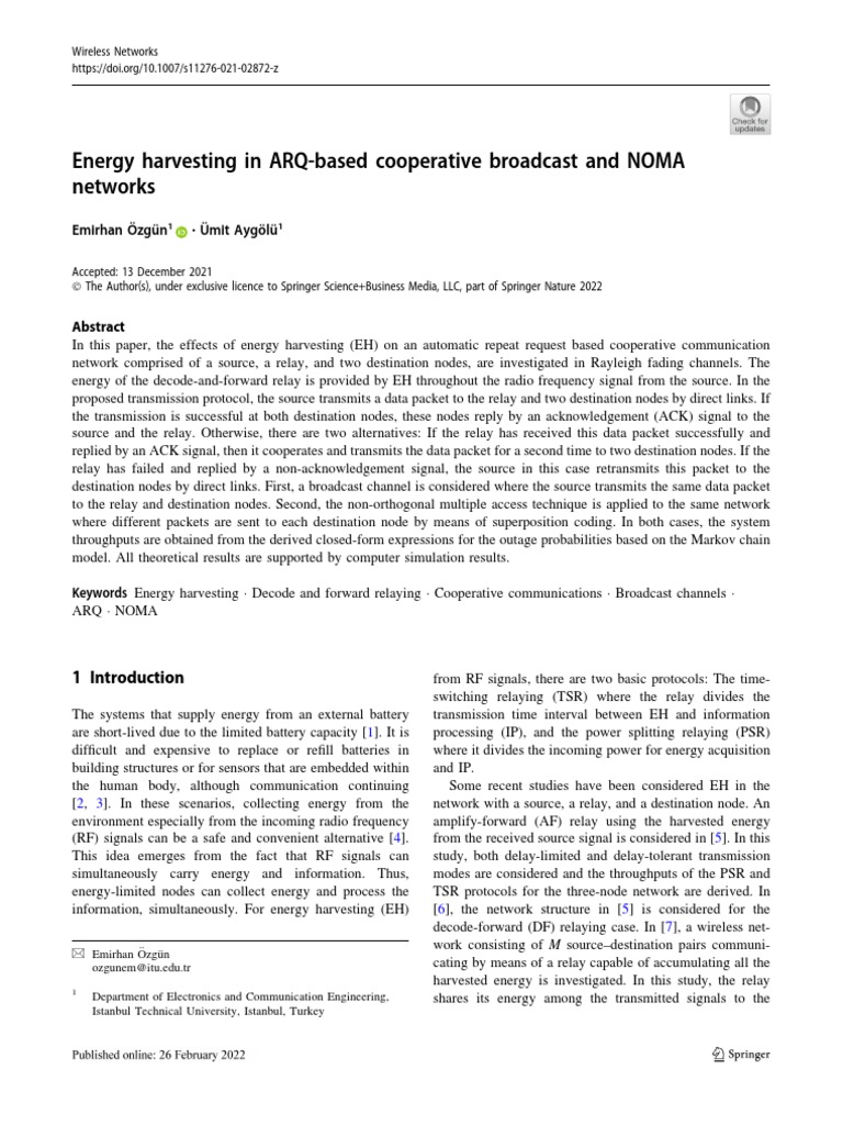 Energy Harvesting in ARQ-based Cooperative Broadcast and NOMA Networks | PDF | Transmission ...
