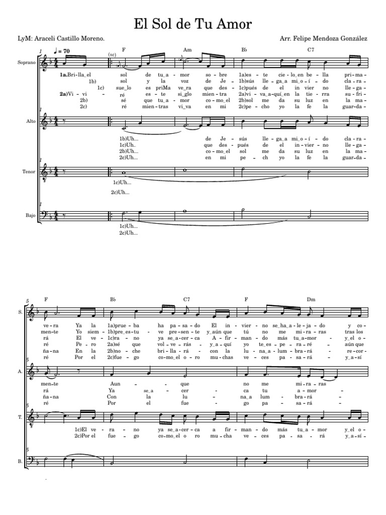 Partitura Coral: El Sol de Tu Amor | PDF