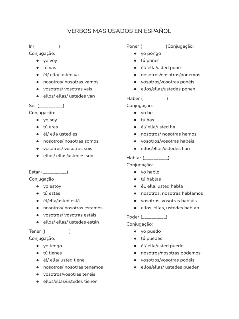 Verbos Mas Usados en Español | PDF
