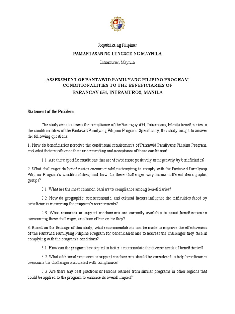 Assessment of Pantawid Pamilyang Pilipino Program Conditionalities To ...