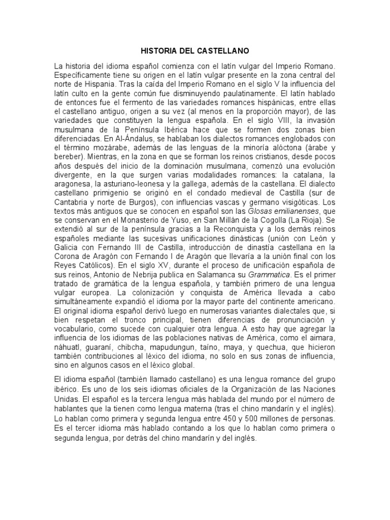 Historia Del Castellano | Descargar gratis PDF | Lengua española | España