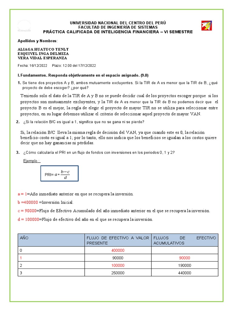 Sem 10 Práctica Calificada Evaluación Proyectos 2022 II | PDF | Economias