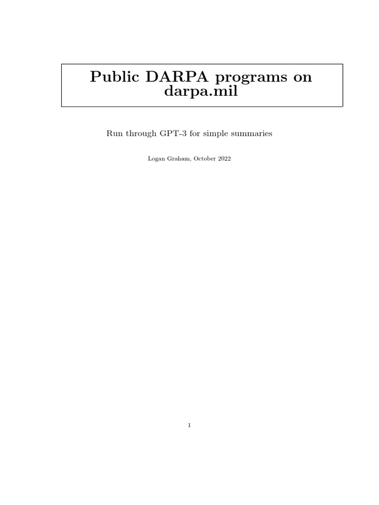 Public DARPA Programs On Darpa - Mil: Run Through GPT-3 For Simple Summaries | PDF | Artificial ...
