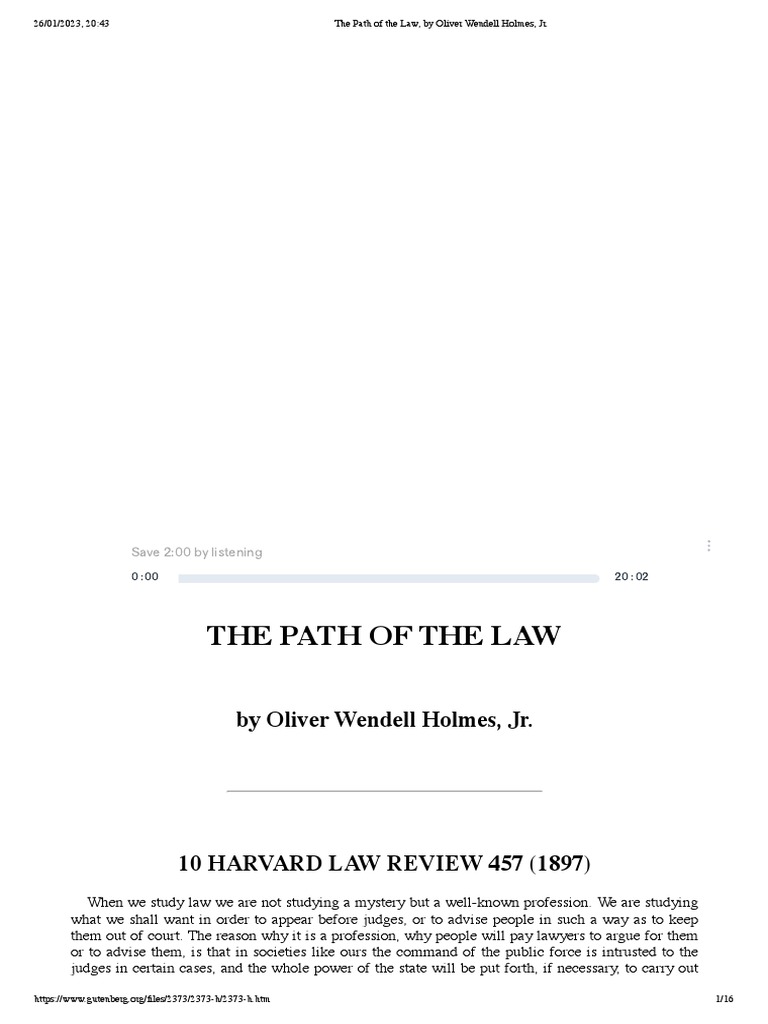The Path of The Law, by Oliver Wendell Holmes, JR | PDF | Tort | Legal ...