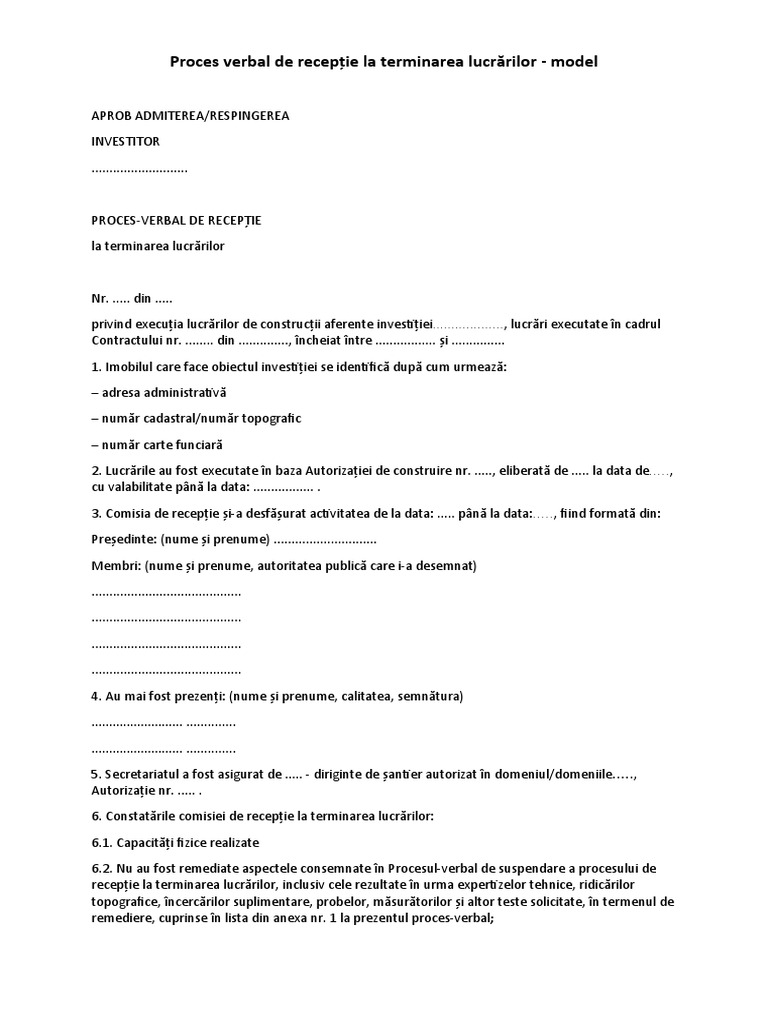 Proces-Verbal-De-Receptie-A-Lucrarilor (AutoRecovered) | PDF