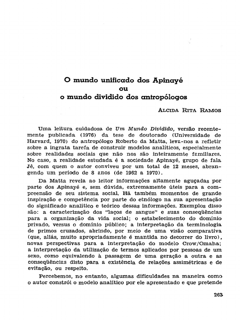 O Mundo Unificado Dos Apinayé.. ALCIDA RITA RAMOS | Download grátis PDF ...
